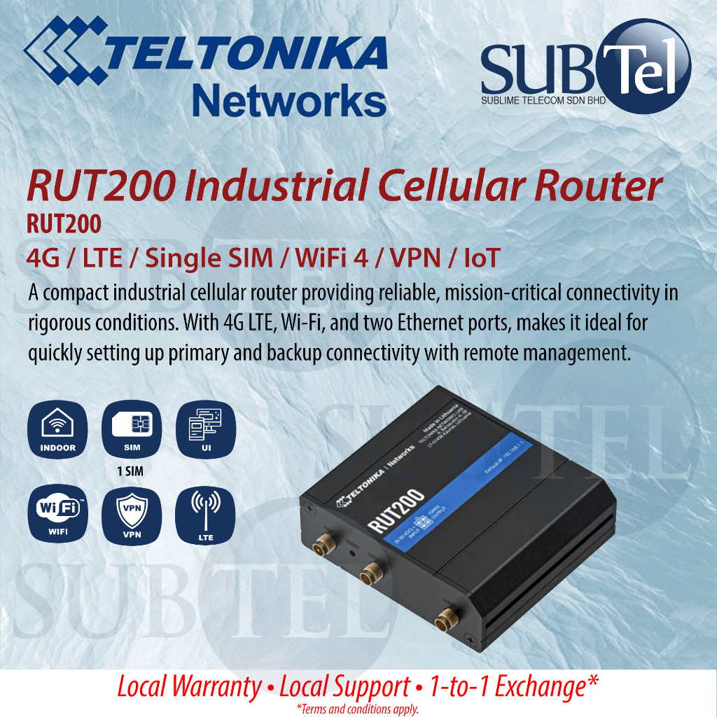Teltonika RUT200 LTE Industrial Cellular Router 4G 3G 2G WiFi WAN ...