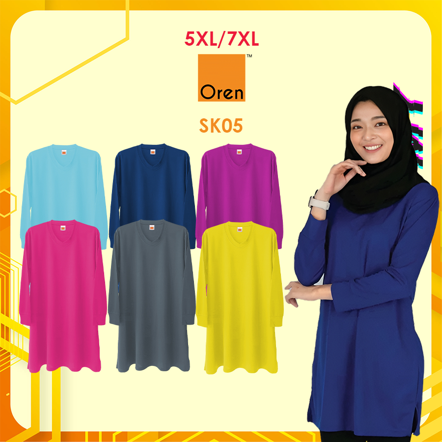 SK05 Oren Sport Plus Size Muslimah viral Microfiber V Neck Long Sleeve ...