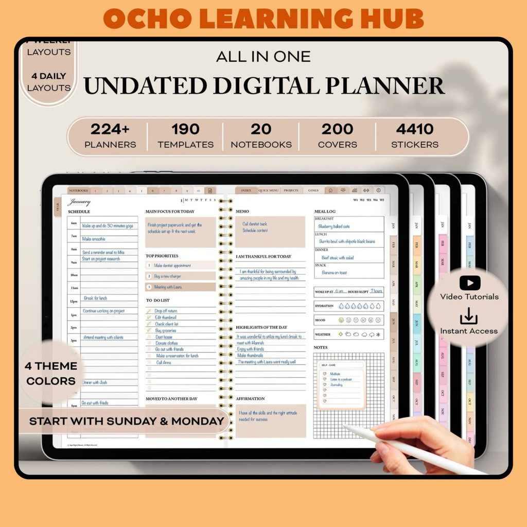 Brown Undated Digital Planner All in One with hyperlinks tabs for ...