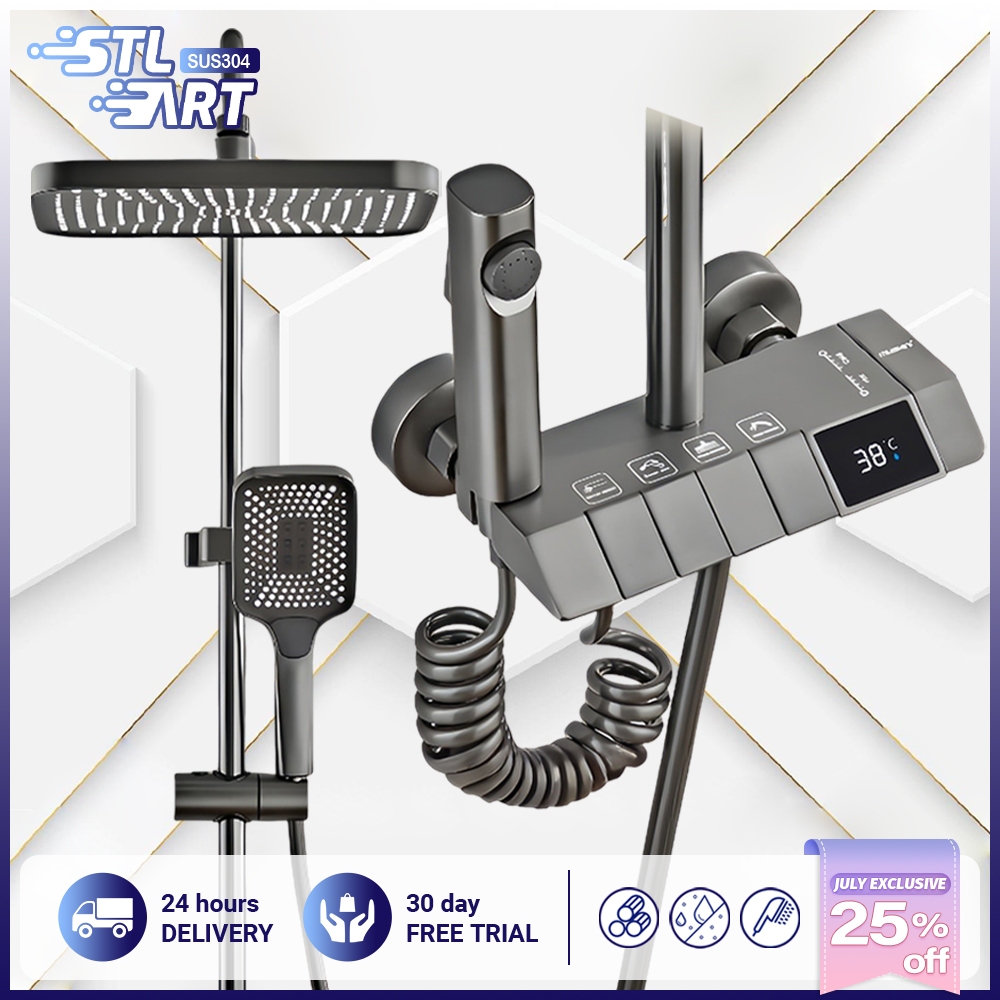 Double Water Inlet High Pressure Digital Display Shower Mixer Shower ...