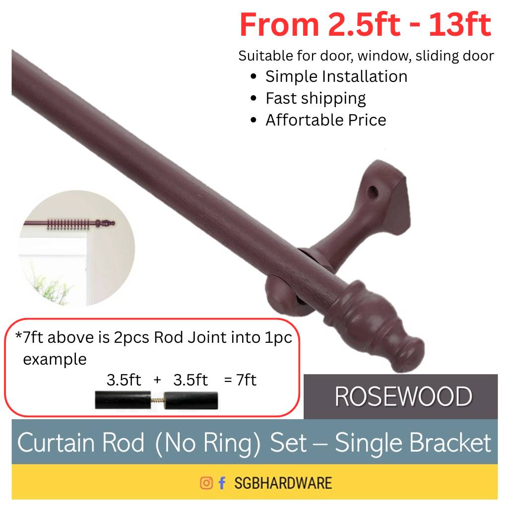 ARA Curtain Rod Set(No Rings/With Rings)- Batang Langsir/Wooden Rod ...