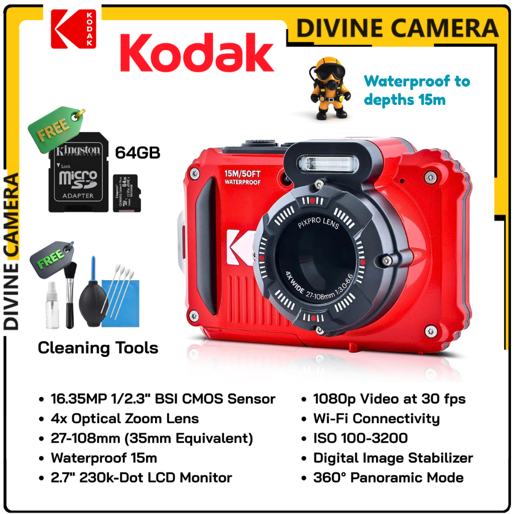 KODAK PIXPRO WPZ2 Rugged 15 meters Waterproof with WiFi Digital Camera ...