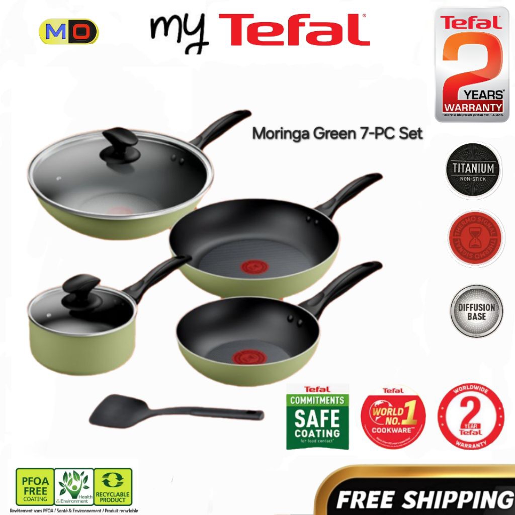 Tefal Quickchef Moringa Green 7pcs Set B957S7 Cookware Set Pans Kuali ...
