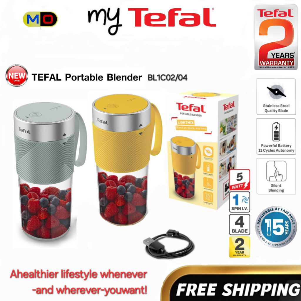 (NEW MODEL) Tefal Lightmix On The Go Portable Juicer Ice Crusher Fruit Blender BL1C02 BL1C04 ...