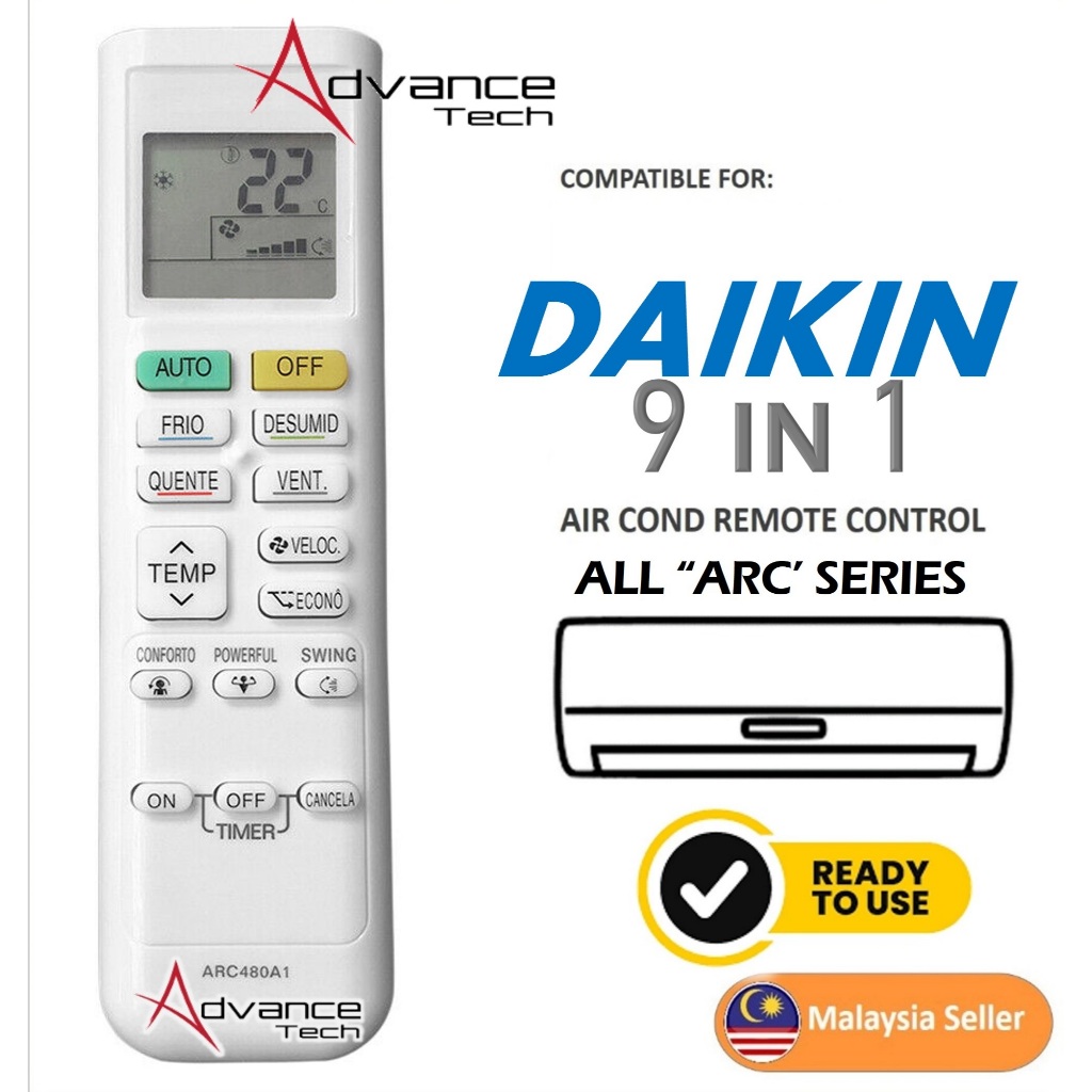 Daikin Universal Air Conditioner 9 IN 1 Replacement Remote Control ...