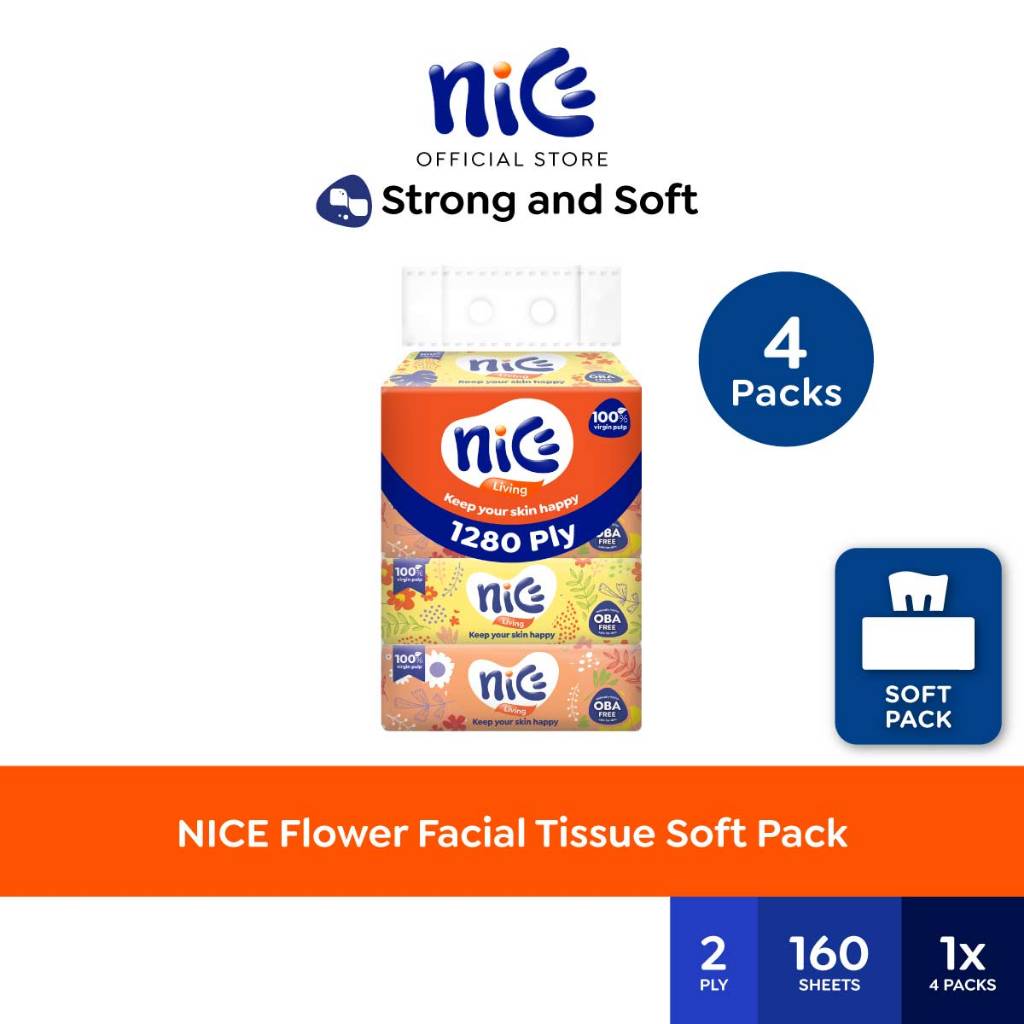 Nice Flower Facial Tissue Soft Pack (160 Sheets x 4 Packs) | Shopee ...