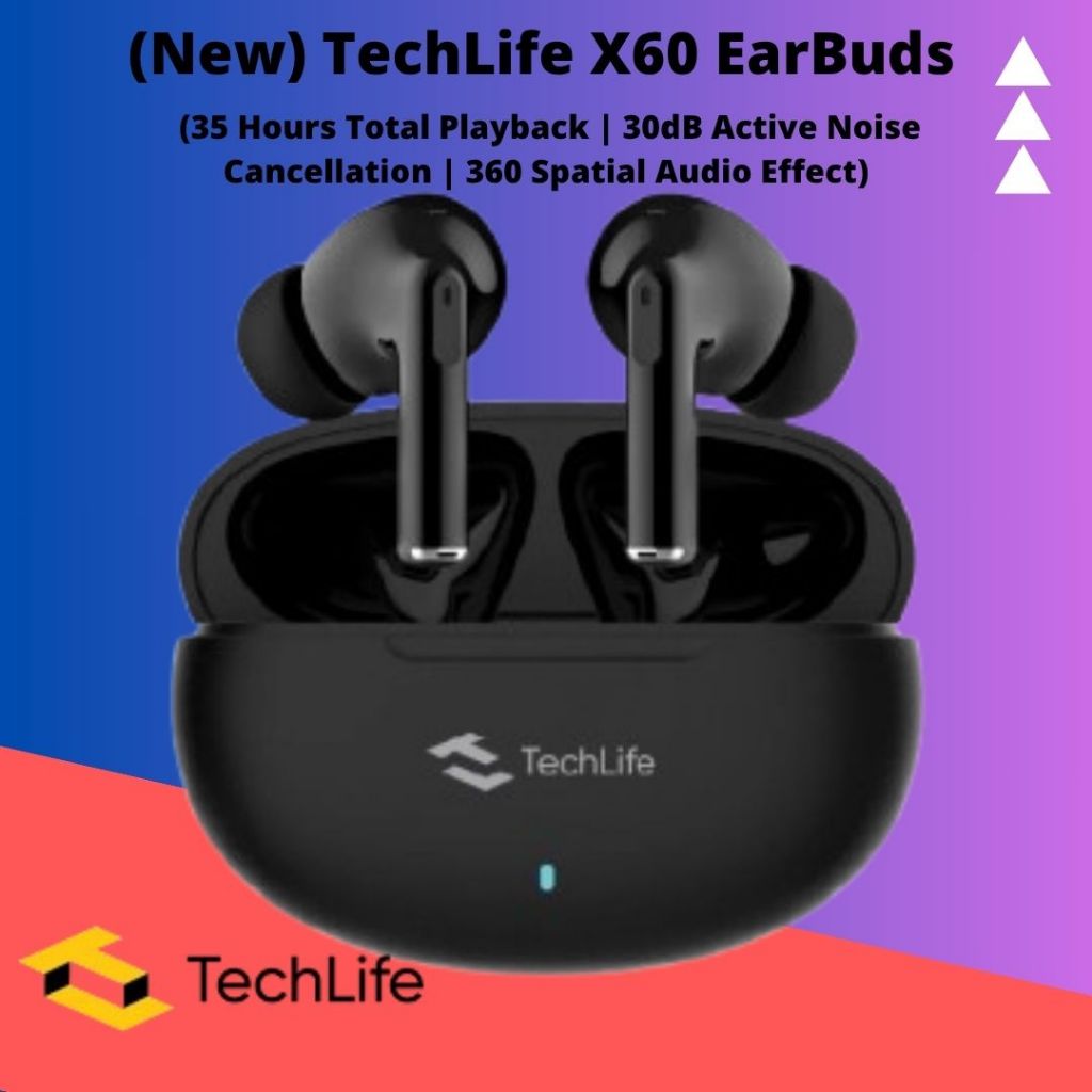 TechLife X60 Earbuds | 35 Hours Total Playback | 30dB Active Noise ...