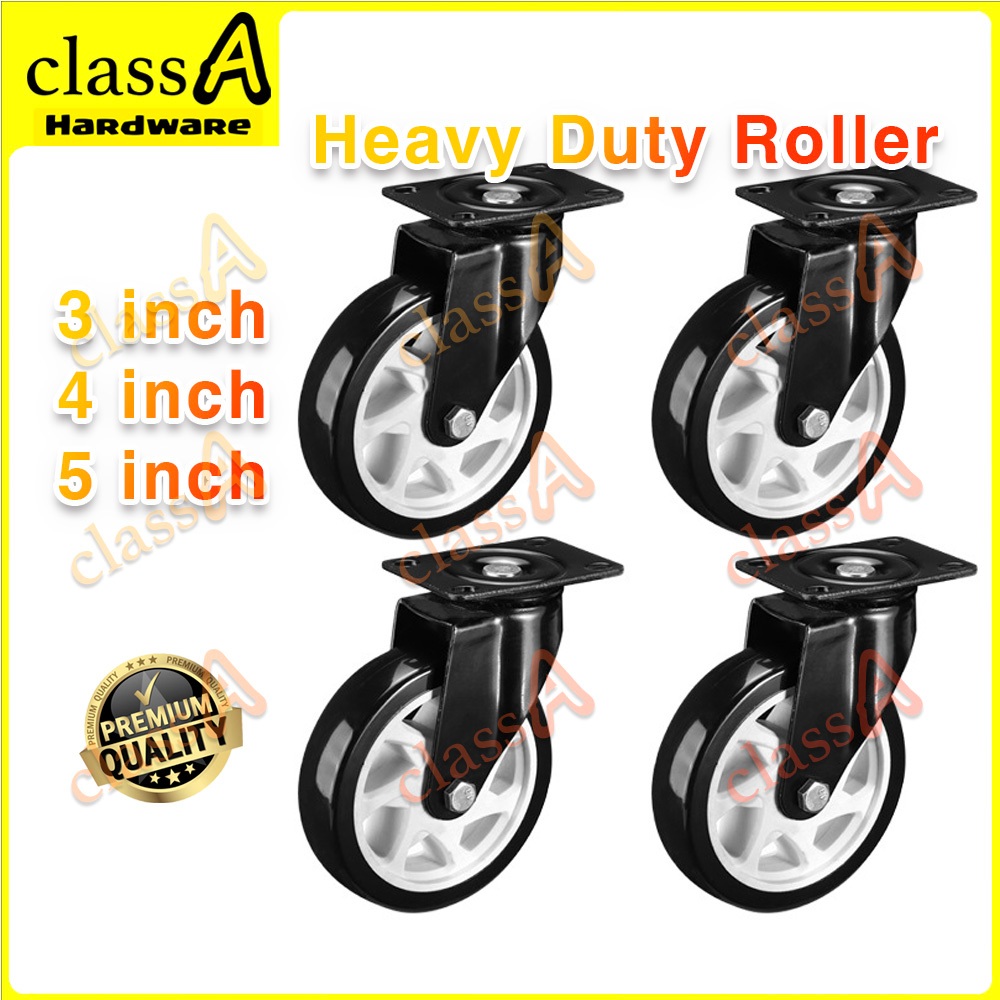 ClassAHW Black PU Heavy Duty Swivel Rigid Brake Caster Roller Castor ...