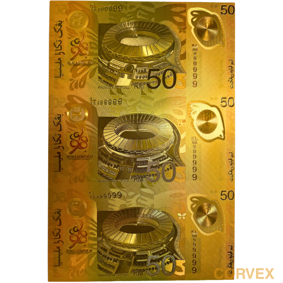 Malaysia RM50 | SUKOM 1998 | Gold Foil 3-in-1 Uncut | Display ...