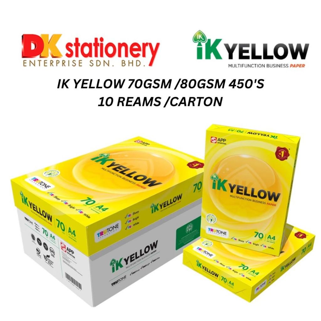 IK Yellow A4 Paper 70gsm & 80gsm - 450 Sheet (10 Ream/Box) | Shopee Malaysia