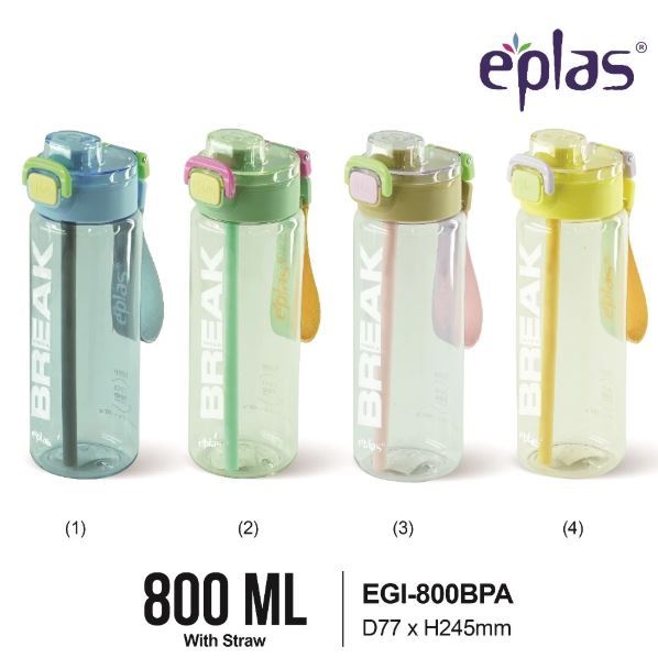 EPLAS GRAPHIC 800ml 2 Way Spout One Touch Water Bottle W/Straw Handle&Safety Lock,Graphic Bottle ...