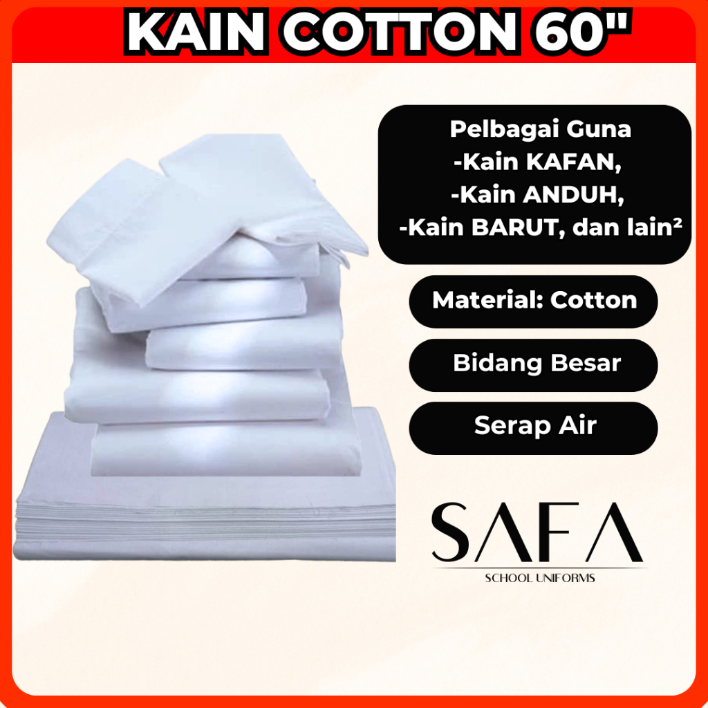 Kain Putih Kafan Cotton Bidang Besar 60 Kain Andah Kain Barut Bayi Kain ...