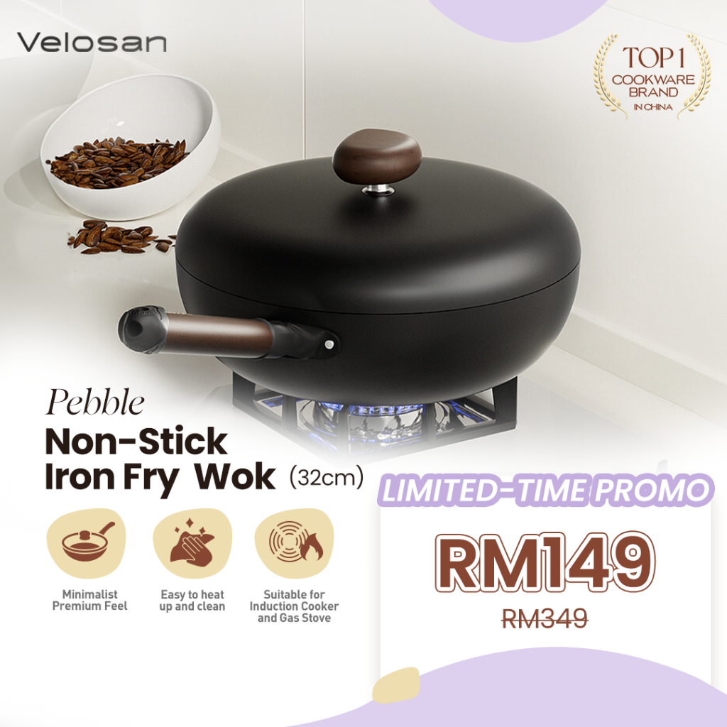 Velosan Pebble Non-stick Iron Fry Wok (32CM) | Zero chemical coating ...