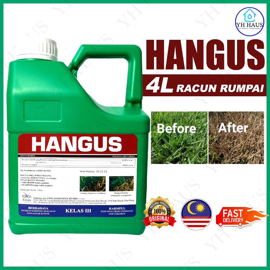 4L HANGUS Glyphosate 41% Weed Killer (Racun Rumput Lalang/Ubat rumput ...