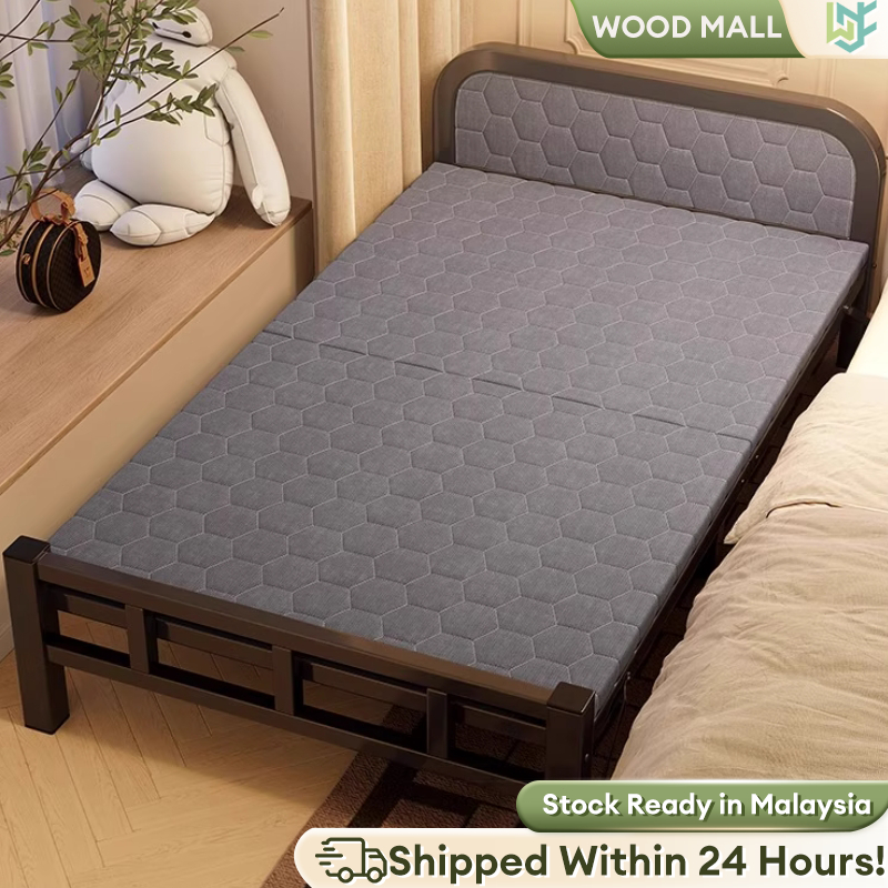 Folding Bed Frame Katil Lipat Katil Besi Super Single Bed Black Metal ...