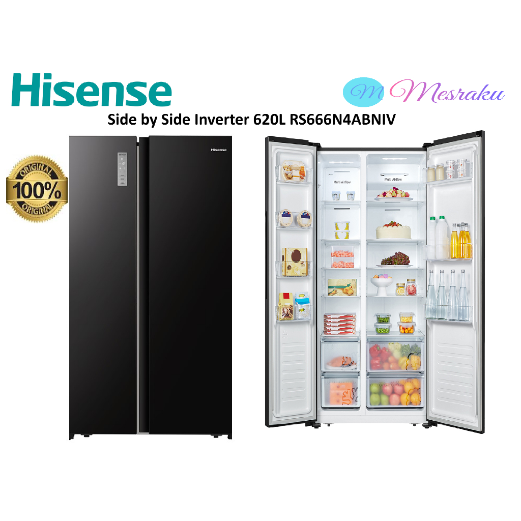 HISENSE SIDE BY SIDE INVERTER FRIDGE RS666N4AAB (BLACK), 100% BRAND NEW SET & ORIGINAL | Shopee ...