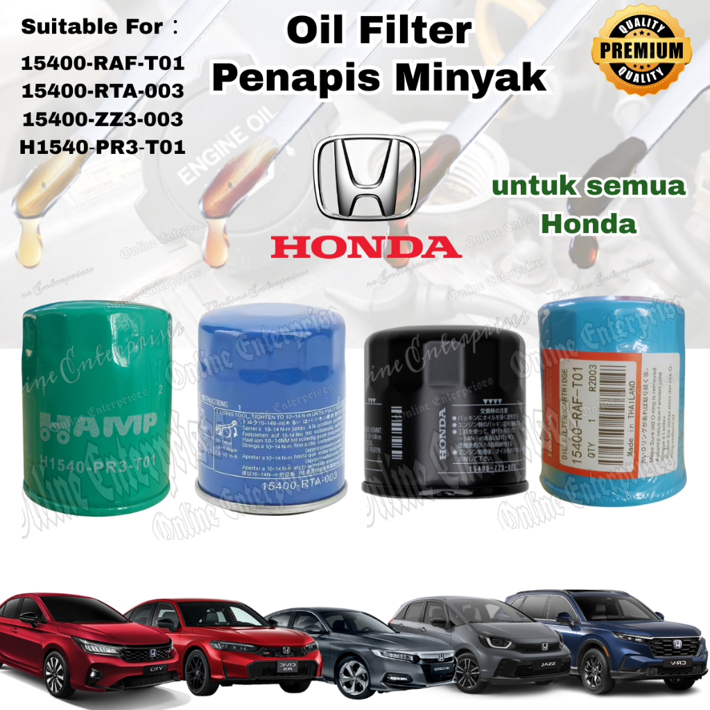 Honda Oil Filter HAMP Honda City Civic Accord Jazz HR-V CR-V 15400-RAF ...