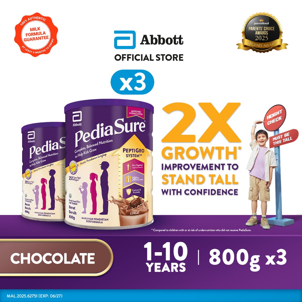 Pediasure Child Nutrition Supplement for Growth - Chocolate Tin (800g x3) [Exp 20 Sep 2026 ...
