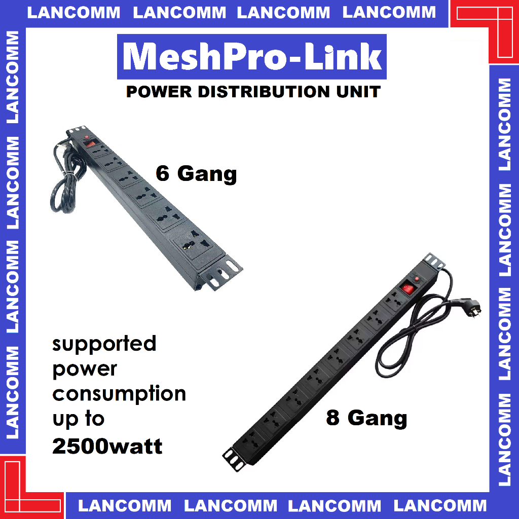 PDU 8 Gang / 6 Gang 19” Power Distribution Unit 250V 10A 2500W with ...