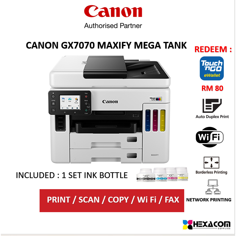 Canon Printer MAXIFY GX7070 - Print, Scan, Copy, Fax - Wireless, Wired LAN, Mopria, AirPrint ...