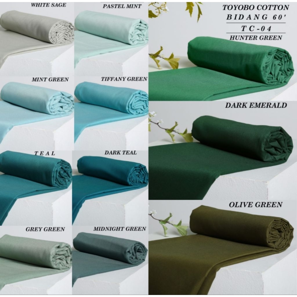 Kain Toyobo Cotton Plain Open Meter (Bdg 60) - Green Soft Dark Sage ...
