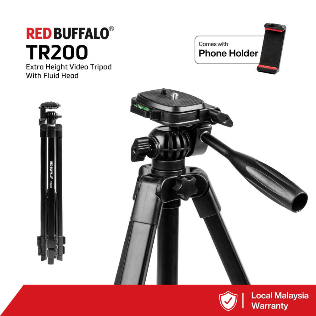 RED BUFFALO TR-200 TRIPOD ALUMINUM HIGH BLACK TRIPOD WITH BAG | Shopee ...