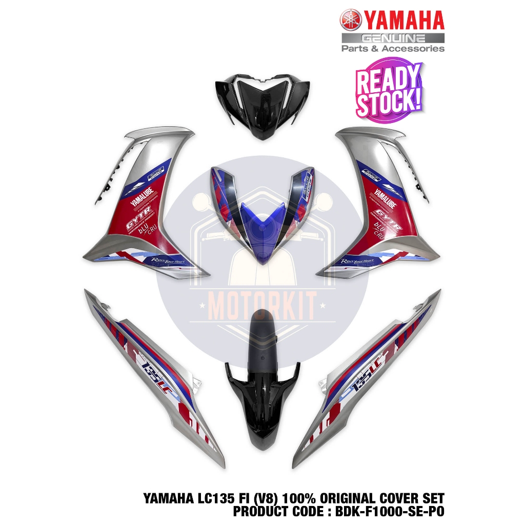 YAMAHA LC135 FI V8 135LC 100% ORIGINAL BODY COVER SET BLUE CORE SILVER ...