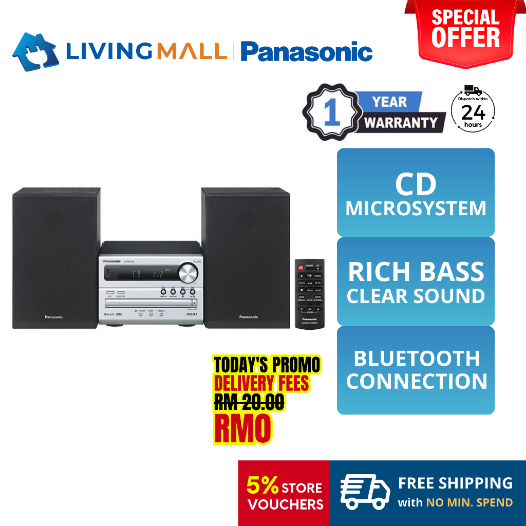 [𝐅𝐑𝐄𝐄 𝐃𝐄𝐋𝐈𝐕𝐄𝐑𝐘] PANASONIC SC-PM250 HIFI System 20W Bluetooth CD SC ...