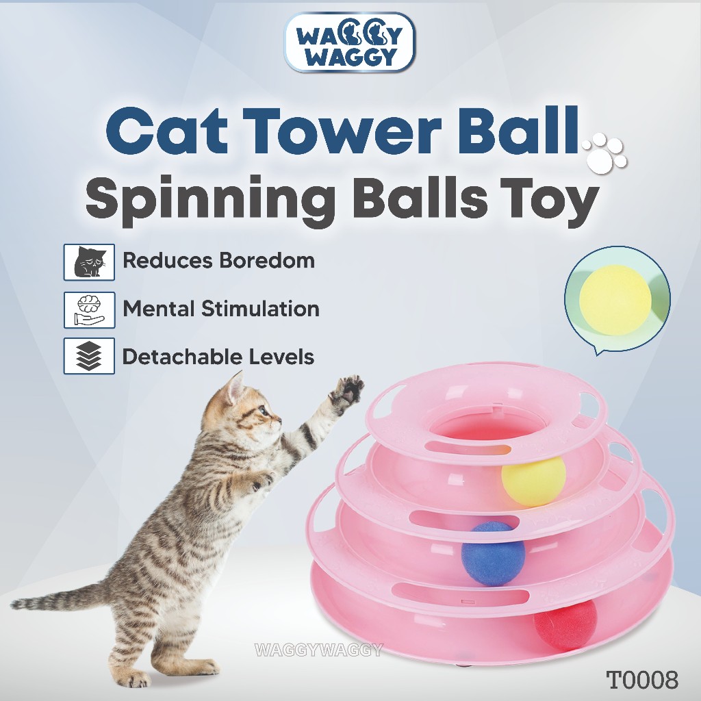 WaggyWaggy Cat Tower Ball Spinning Balls Toy Mainan Bola Kucing ...