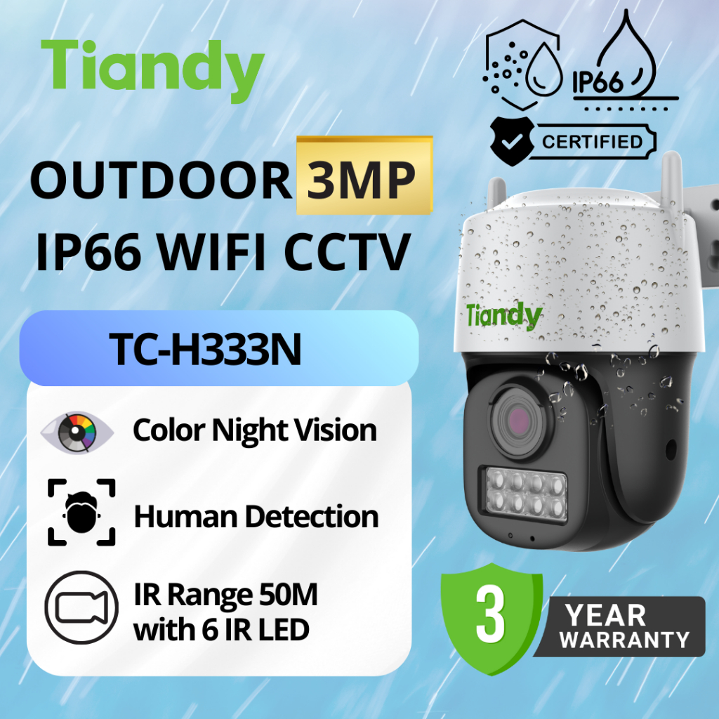 Tiandy H333N 3MP Outdoor CCTV Security Camera AI Human Detection ...