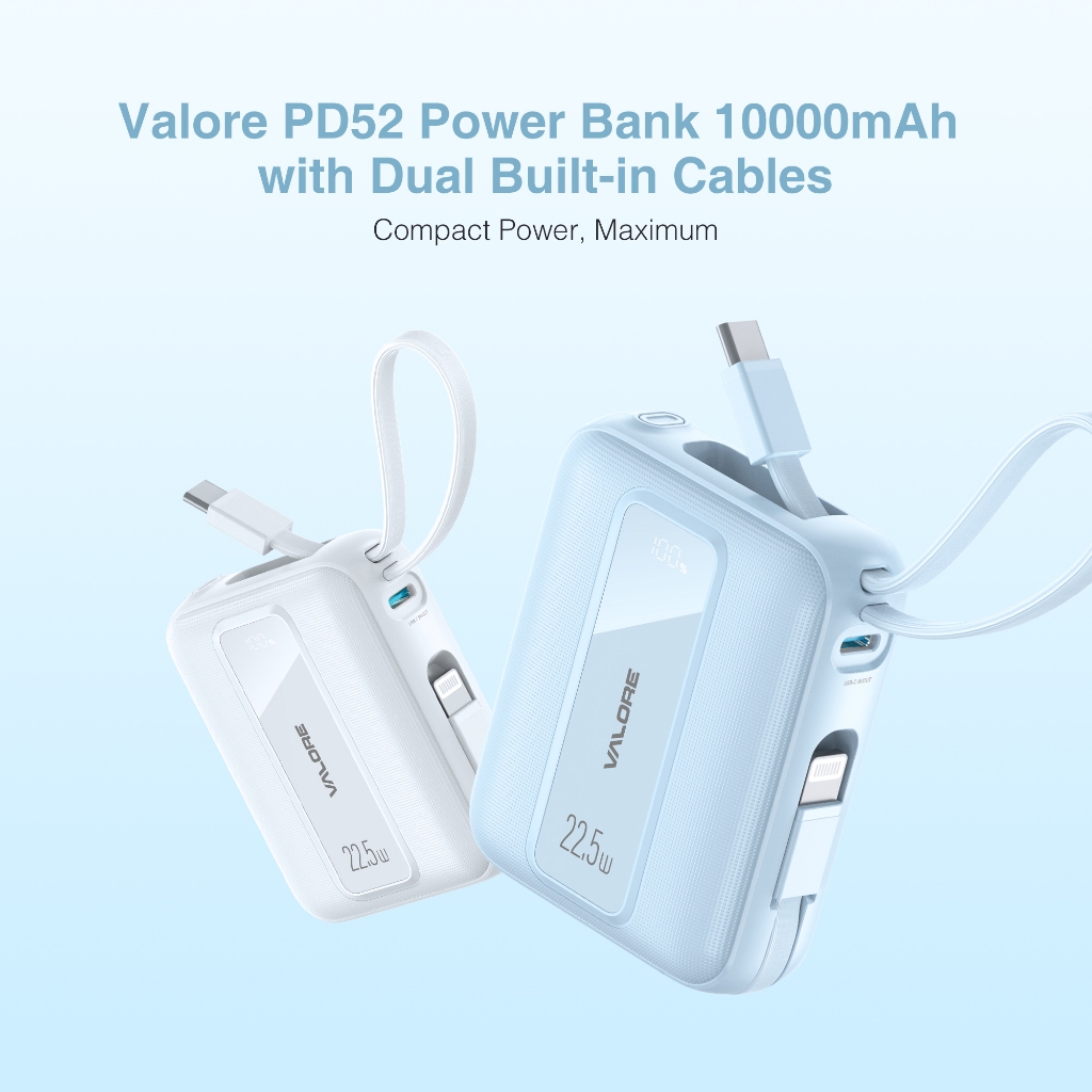 Valore PD20W 10000mAh Power Bank with Dual Built-in Cables PowerBank ...