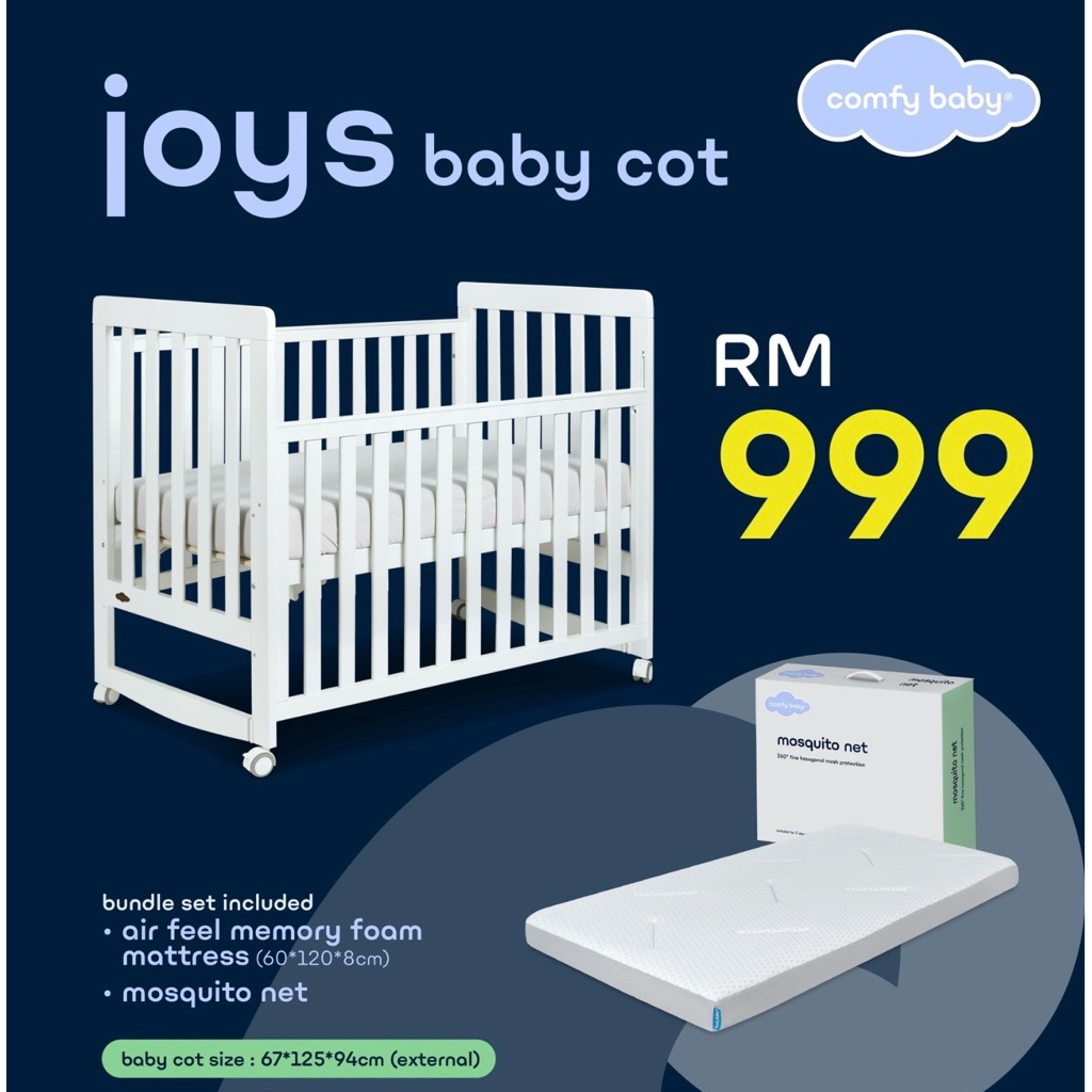 Comfy Baby Joys Baby Cot include (Mosquito Net / Mattress 60cm x 120cm ...
