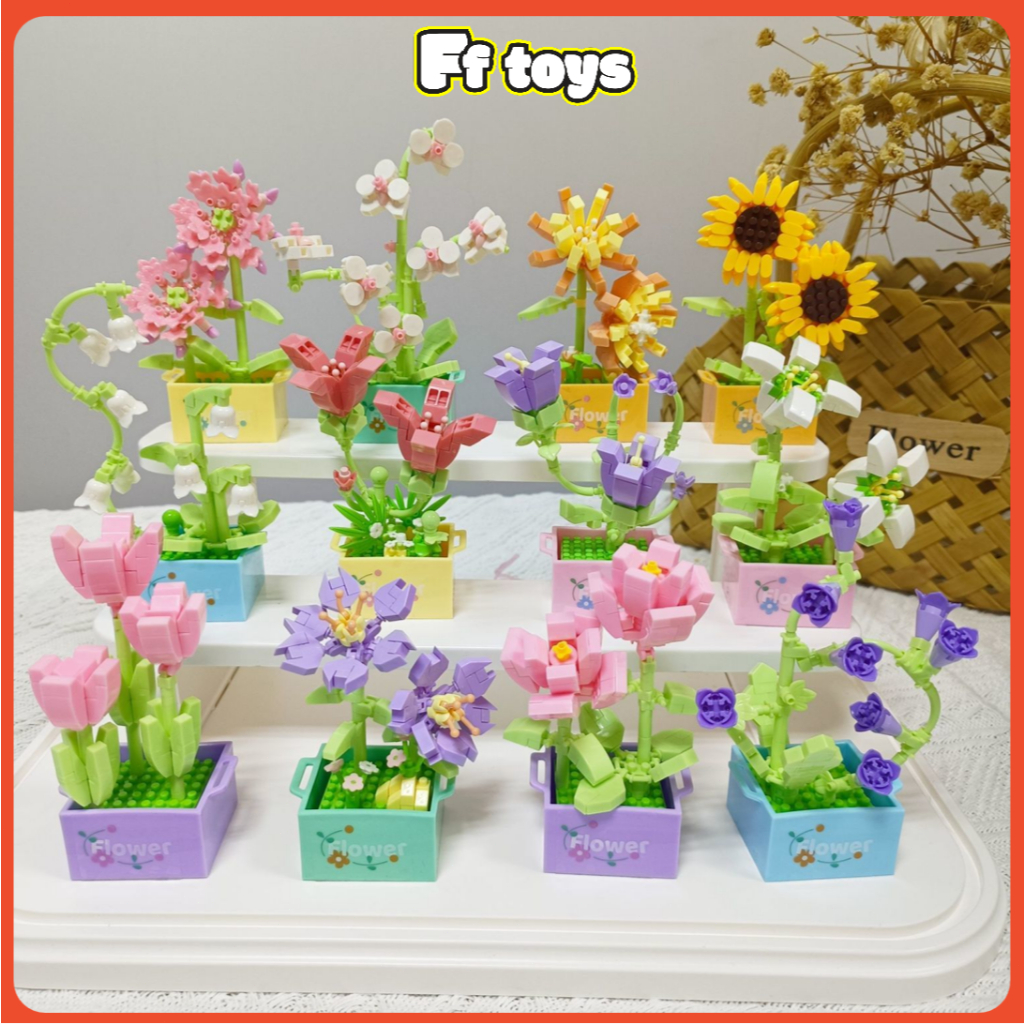 12 Styles Bunga Kekal Building Block - Sunflower/Rose/Tulip DIY Mainan ...