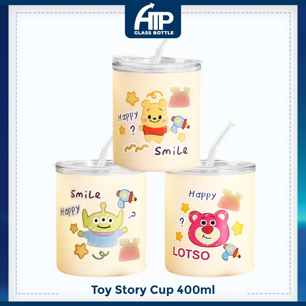400ml ATP Glass Cup Cawan Toy Story Cartoon Glass Cup With Straw Lid ...