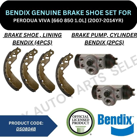 BENDIX GENUINE BRAKE LINING,SHOE, PUMP (REAR) FOR PERODUA VIVA [660 850 ...