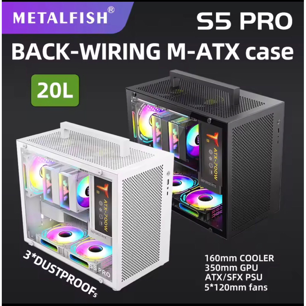 METALFISH S5 PRO 20L Computer Case Gaming PC Chassis Support MATX/ITX SFX/ATX PSU 160mm Tower ...