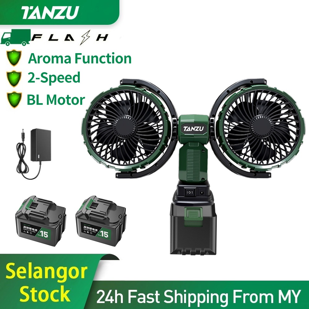 TANZU 21V Dual Head Cordless Fan Camping Fan Electric Cooling Fan 360 ...