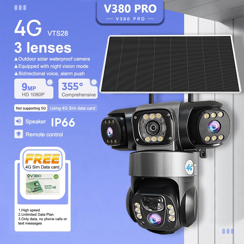 V380 Pro Three Screen CCTV Solar Outdoor IP66 Waterproof VTS28 Wireless ...