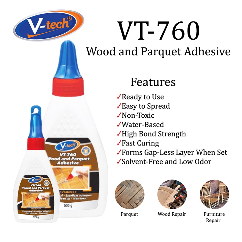 YY DiY V-TECH VT-760 125g/500g Wood and Parquet Adhesive White Glue Gam ...