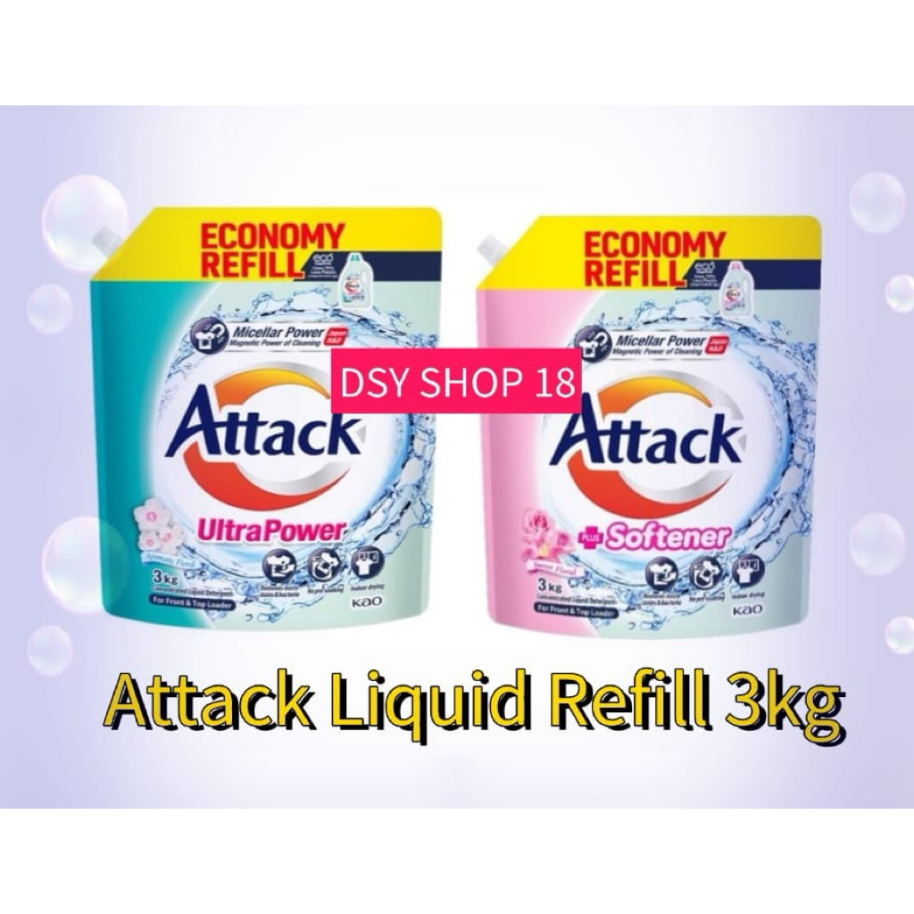 ATTACK Liquid Detergent 3kg [Ultra Power | Plus Softener] | Shopee Malaysia