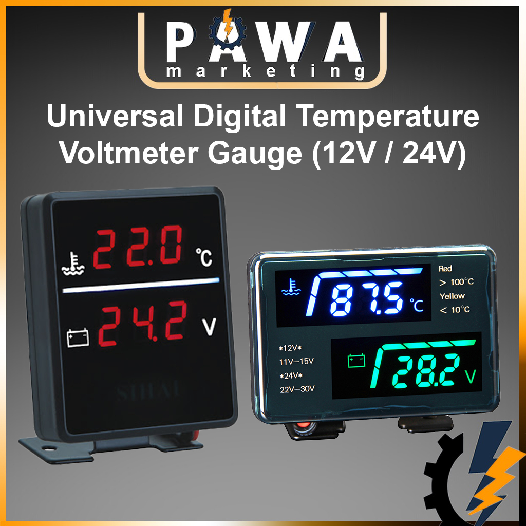 Sihai 2 in 1 Digital Led Temperature Gauge Voltmeter 12V 24V Car Lorry ...