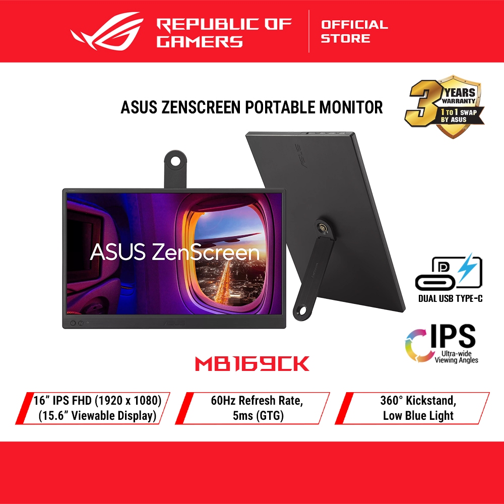 ASUS ZenScreen MB169CK Portable USB Monitor- 16 inch (15.6 inch ...