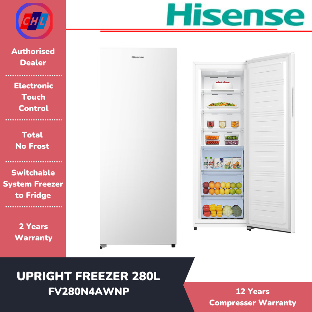 HISENSE UPRIGHT FREEZER 280L NO FROST FV280N4AWNP - HISENSE WARRANTY ...