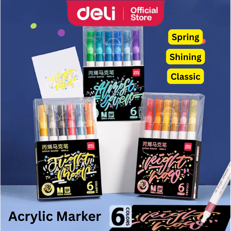Deli Metallic Acrylic Marker Pen Painting Makers Manga Sketching Art ...
