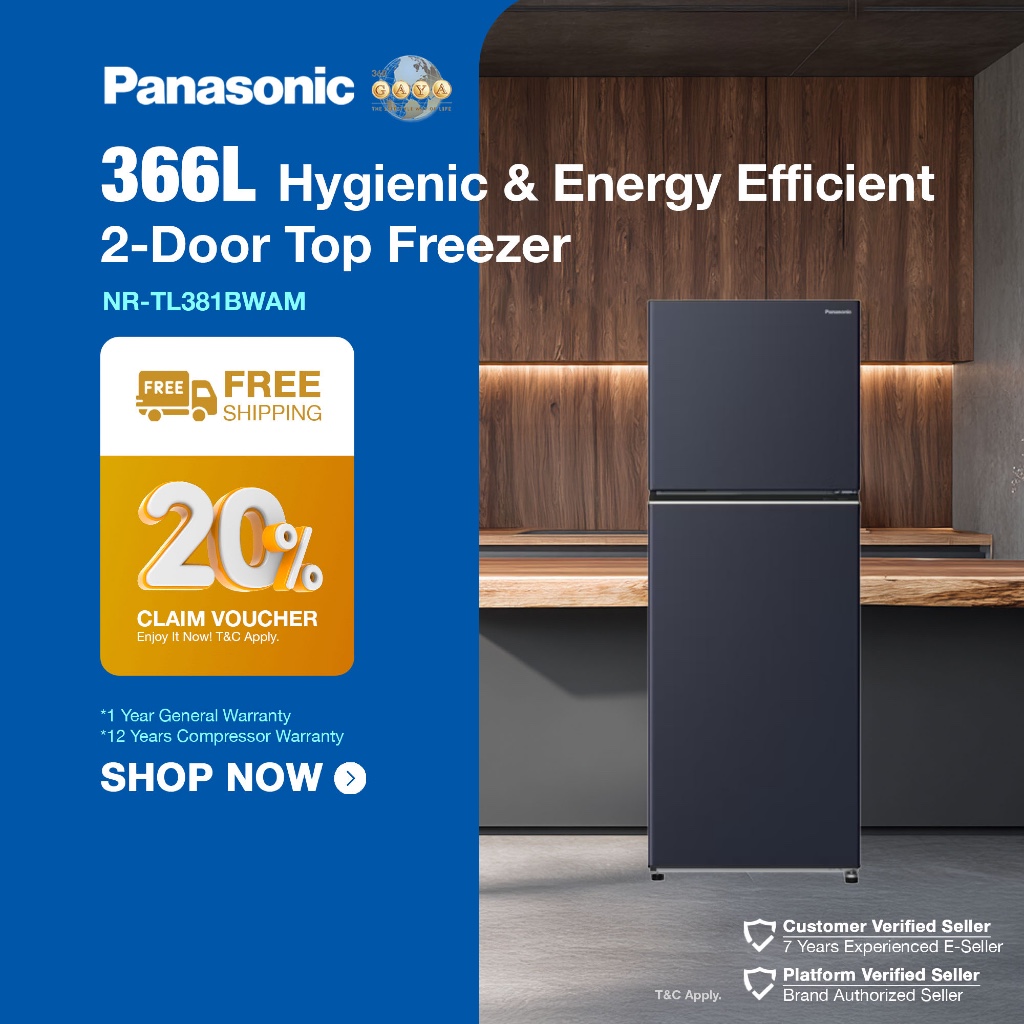 PANASONIC NR-TL381BWAM 366L Hygienic Energy Efficient 2-Door Top ...