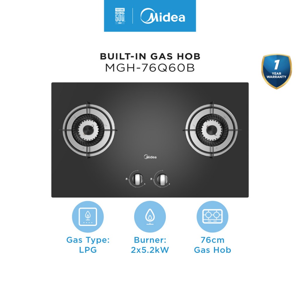 Midea MGH-76Q60B Built-In Gas Hob With 5.2kW Burners | Shopee Malaysia