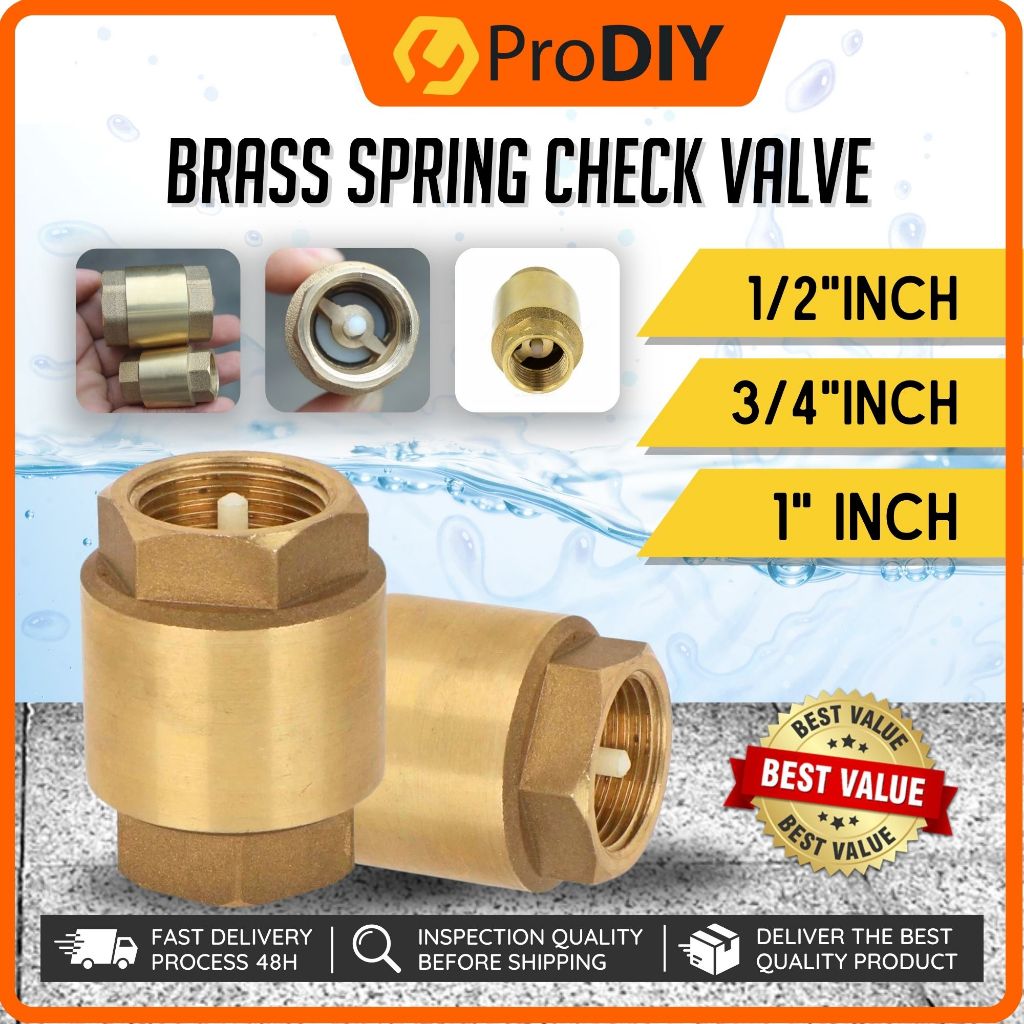 Brass Spring Check Valve ( 1/2" | 3/4" | 1" Inch ) 0ne Way Valve Non ...