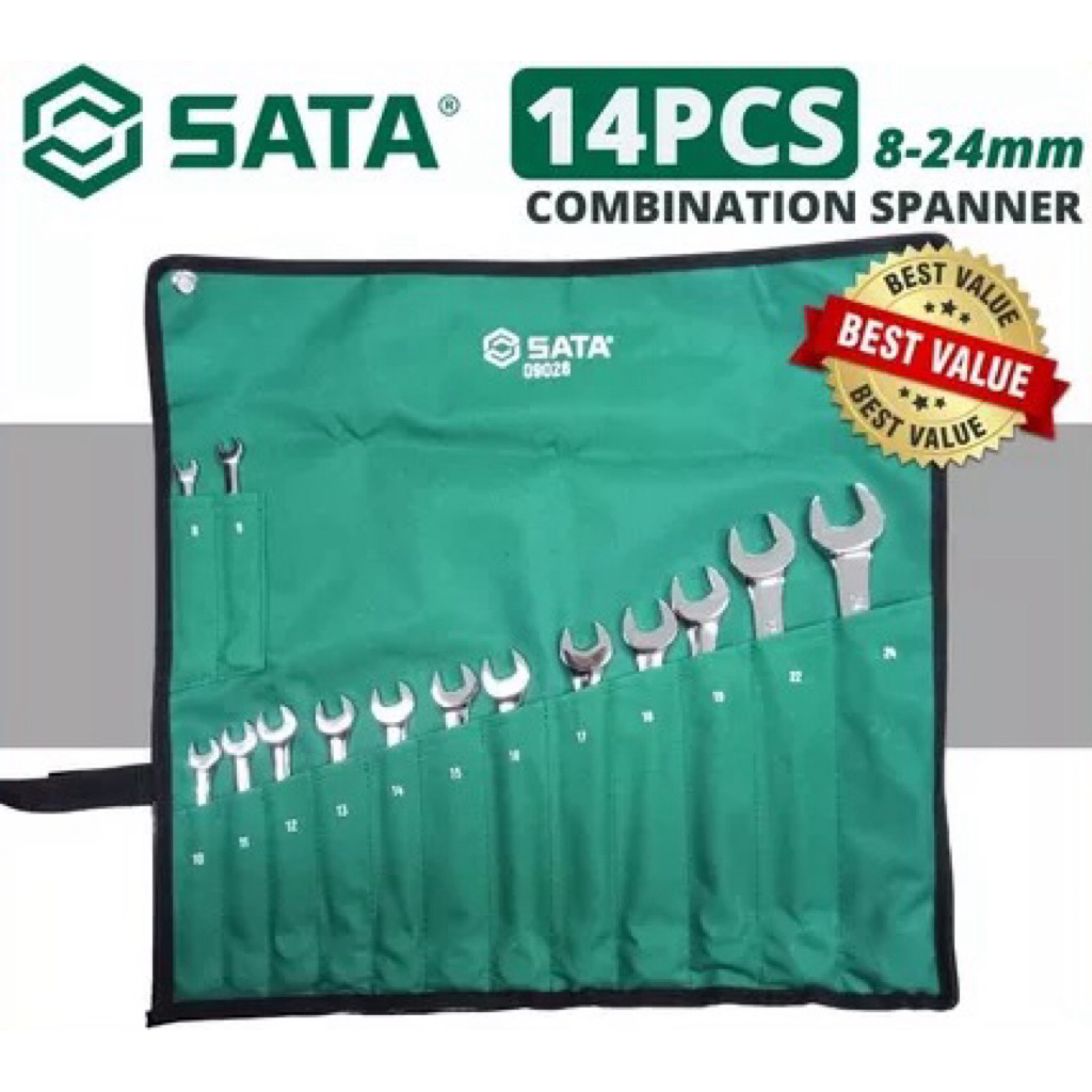 SATA 09026 14 Pcs 09027 23pcs Combination Wrench Set 8MM to 24MM ...