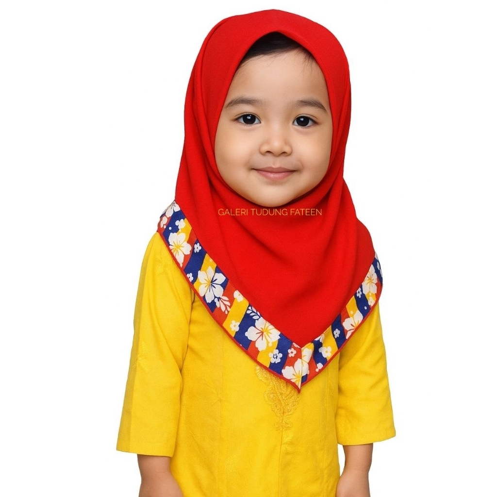 Tudung bawal Merdeka Budak_tema Merah cili (square hijab) | Shopee Malaysia