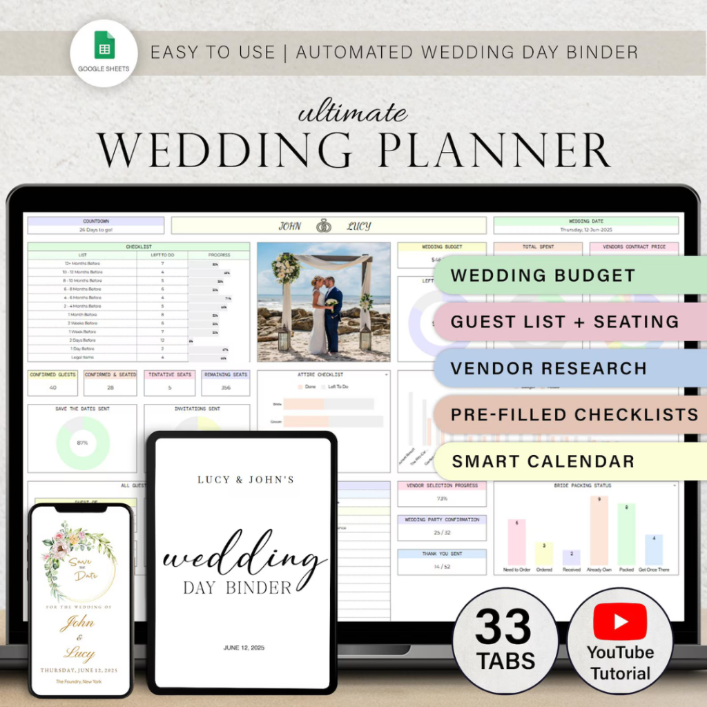 Wedding Planner Spreadsheet Budget Tracker Wedding Checklist Guest List